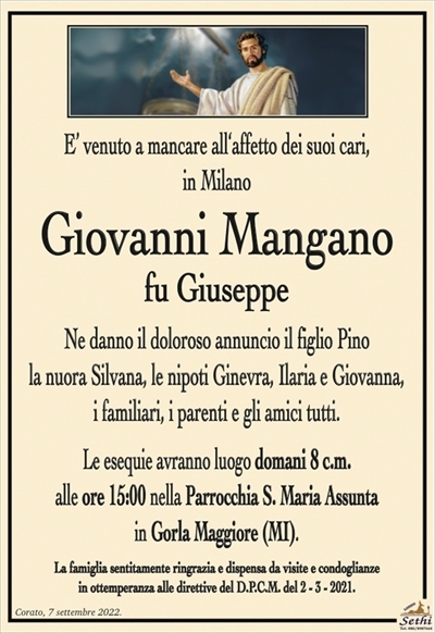 Giovanni Mangano fu Giuseppe | Corato | necrologi web