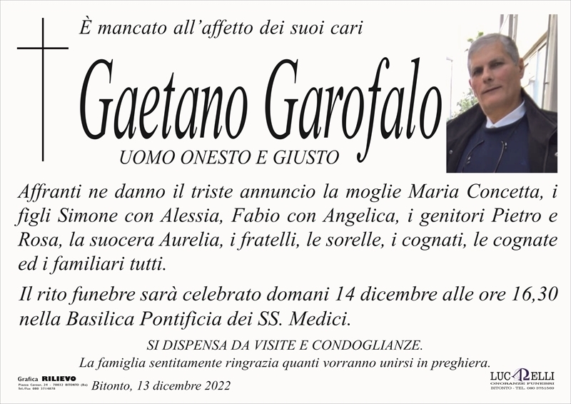 GAETANO GAROFALO | Bitonto | necrologi web