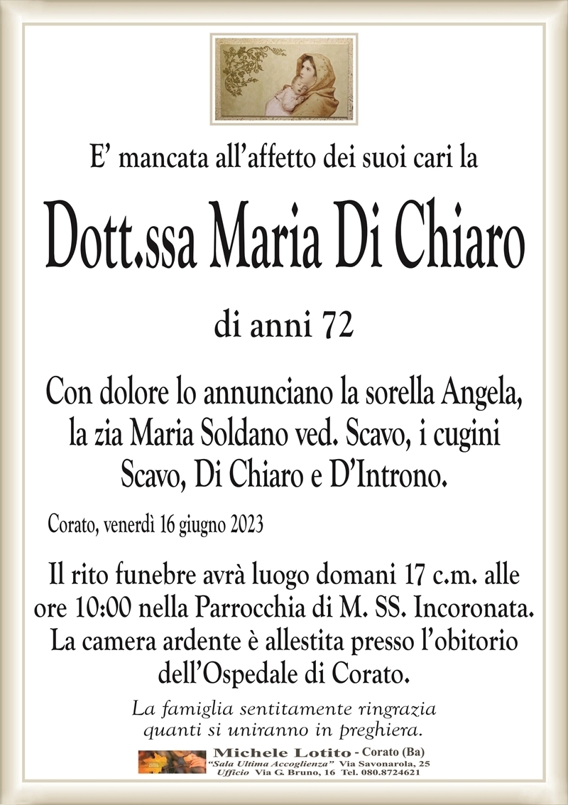 Dott.ssa MARIA DI CHIARO | Corato | necrologi web