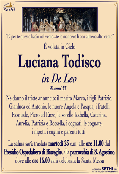 Luciana Todisco in De Leo | Corato | necrologi web