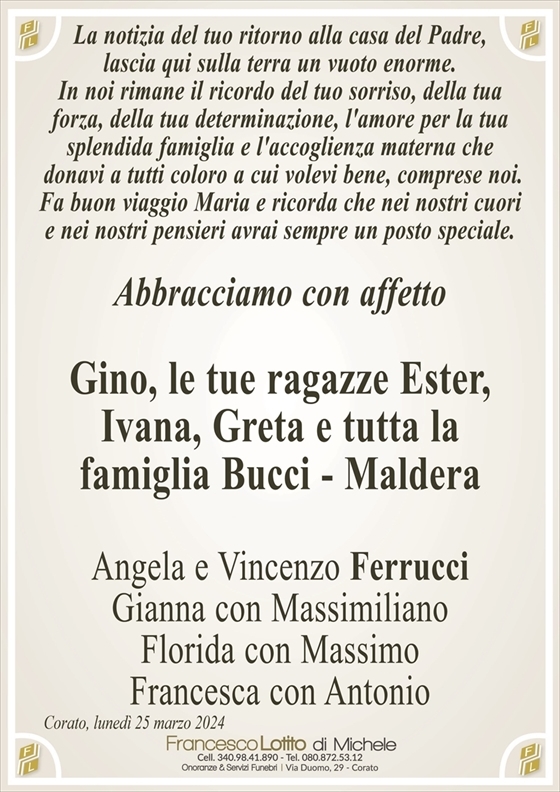 Maria Maldera in Bucci | Corato | necrologi web