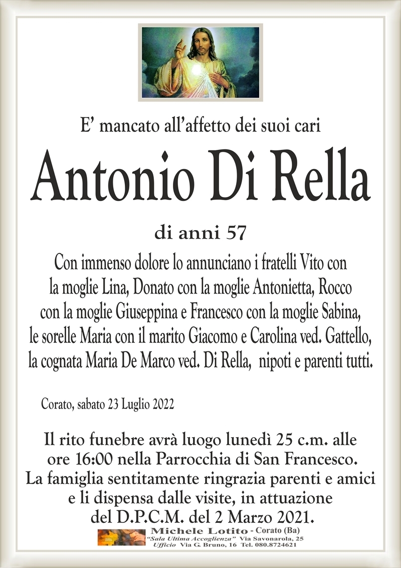 ANTONIO DI RELLA | Corato | necrologi web