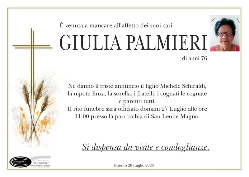 Giulia Palmieri | Bitonto | necrologi web